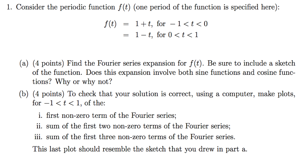 Solved 1. Consider the periodic function f (t) (one period | Chegg.com