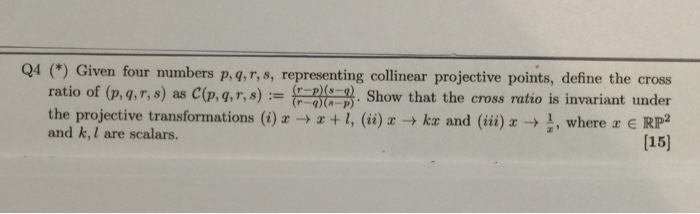 Solved Given four numbers p, q, r, s, representing collinear | Chegg.com