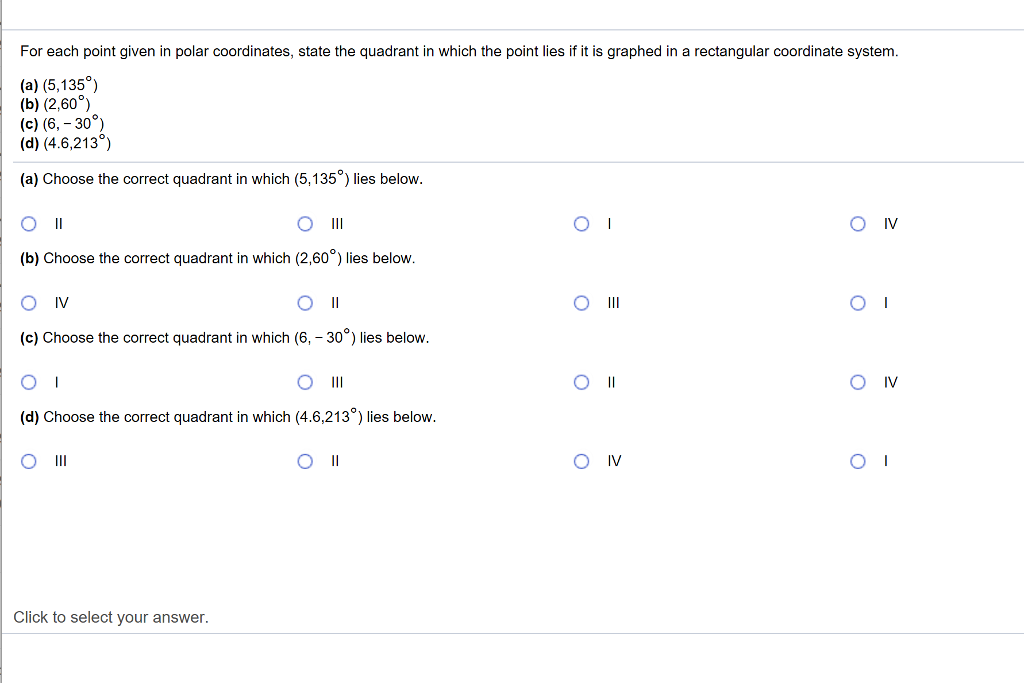 Solved For each point given in polar coordinates, state the | Chegg.com