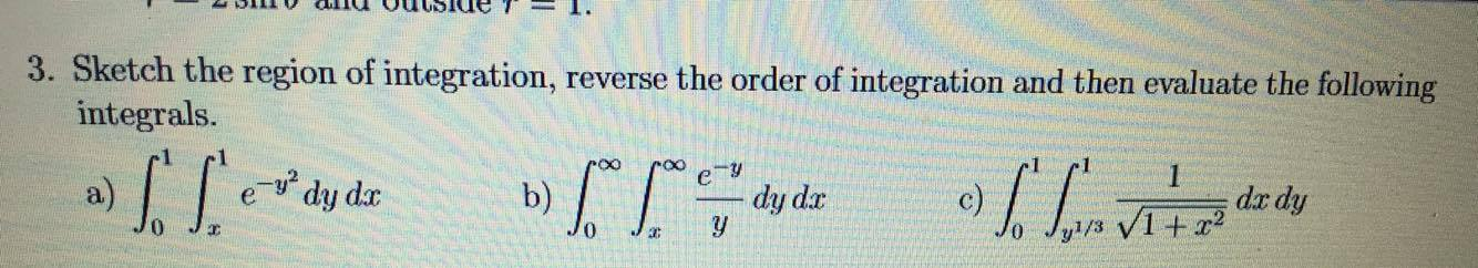Solved Sketch the region of integration, reverse the order | Chegg.com