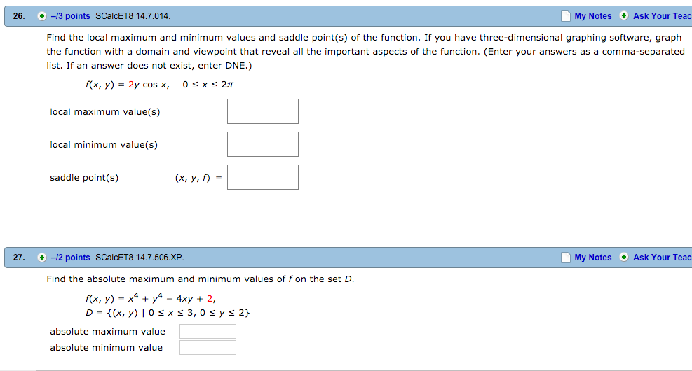 Solved Find the local maximum and minimum values and saddle | Chegg.com