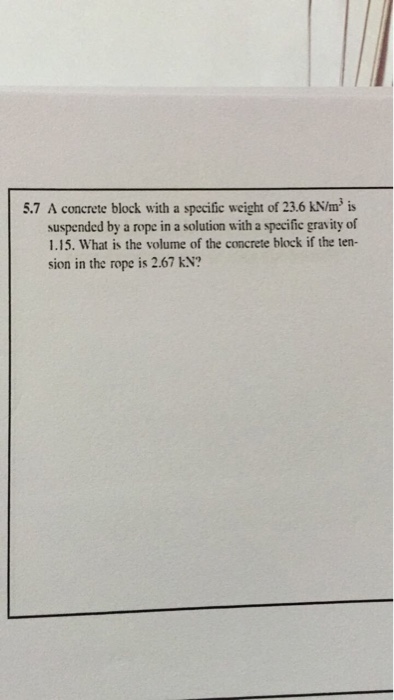 Solved 5.7 A concrete block with a specific weight of 23.6 | Chegg.com