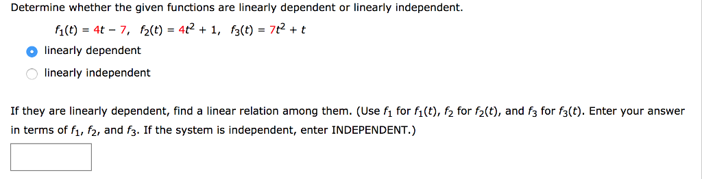 Solved Determine whether the given functions are linearly | Chegg.com Solved Determine whether the given functions are linearly | Chegg.com