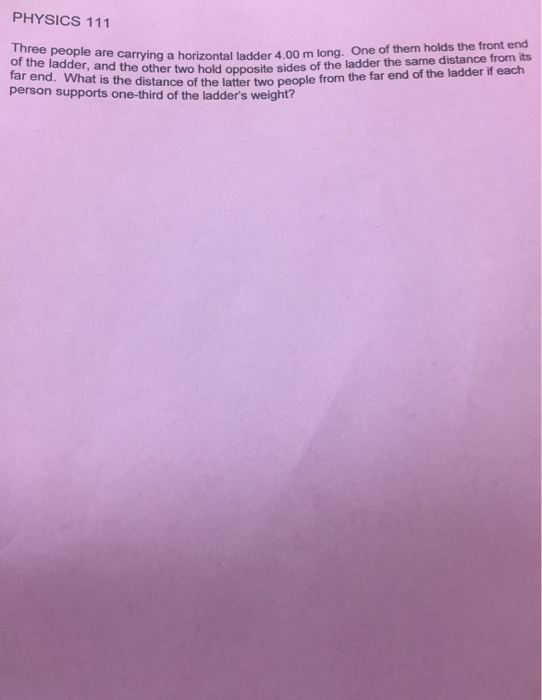 Solved Three people are carrying a horizontal ladder 4.00 m | Chegg.com