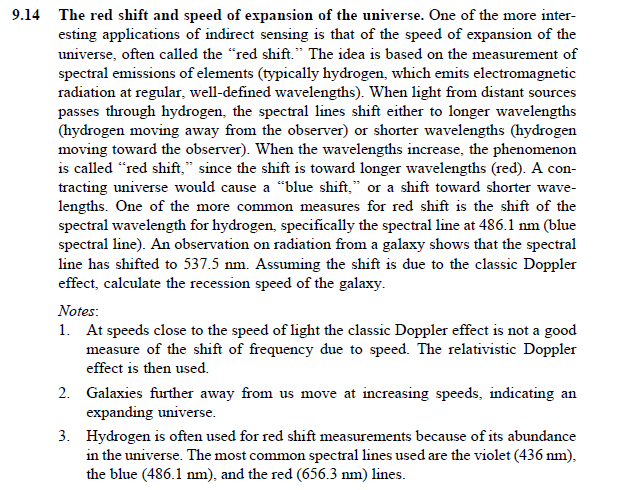 Solved The red shift. and speed of expansion of the universe | Chegg.com