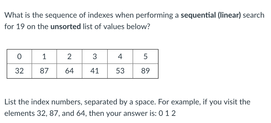 Solved What is the sequence of indexes when performing a | Chegg.com