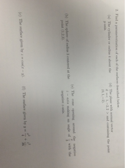Solved 2. Find a parameterization of each of the surfaces | Chegg.com