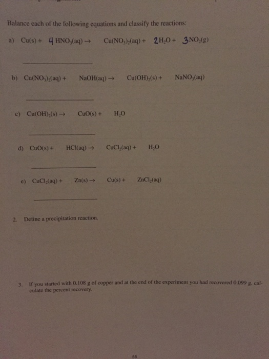 Solved Balance Each Of The Following Equations And Classify