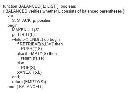 function BALANCED(L: LIST): boolean BALANCED verifies | Chegg.com