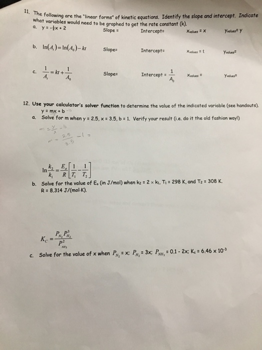 Solved The following are the linear forms of kinetic | Chegg.com