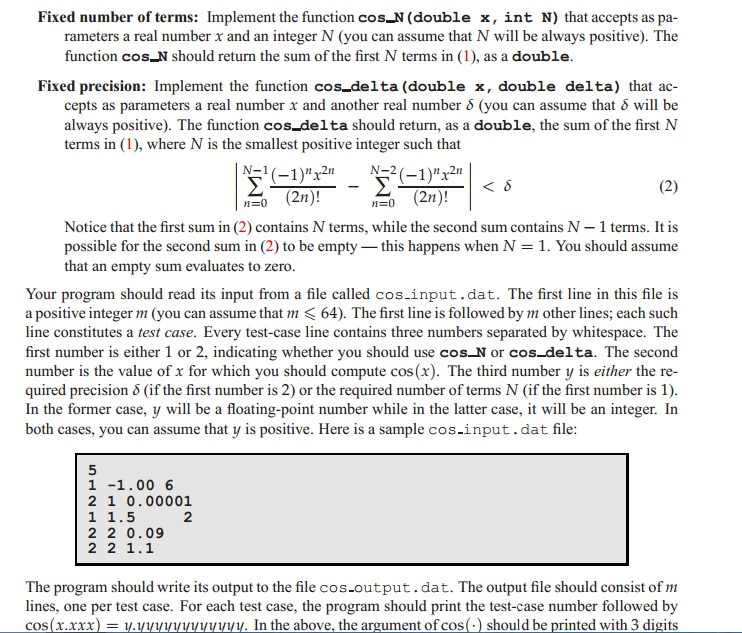 Solved //declaring functions double cos_N (double x, int | Chegg.com