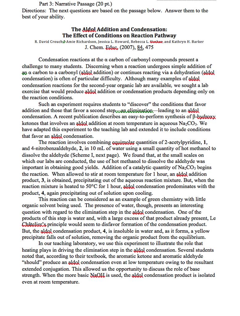 Part 3: Narrative Passage (20 pt Directions: The next | Chegg.com