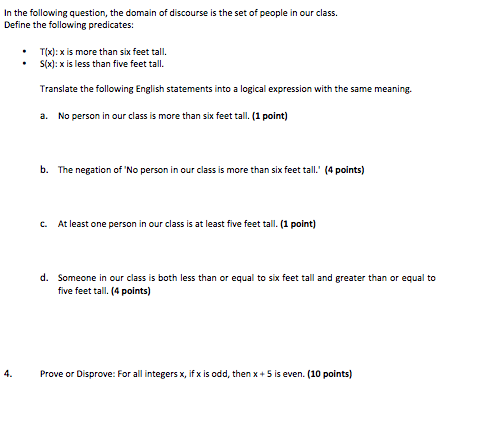 Solved In the following question, the domain of discourse is | Chegg.com
