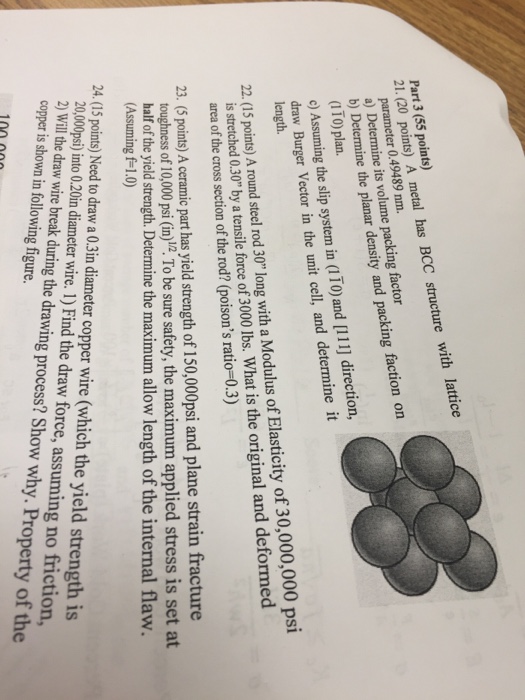 Solved A mental has BCC structure with lattice parameter | Chegg.com