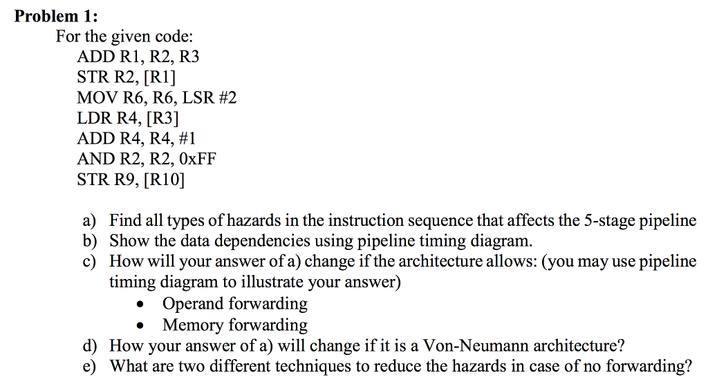Solved Problem 1: For the given code: ADD R1, R2, R3 STR R2, | Chegg.com