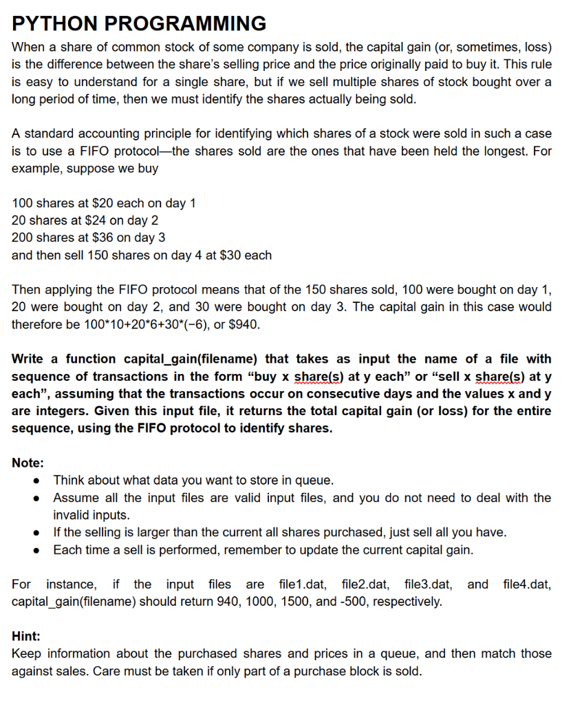Solved PYTHON PROGRAMMING When a share of common stock of | Chegg.com
