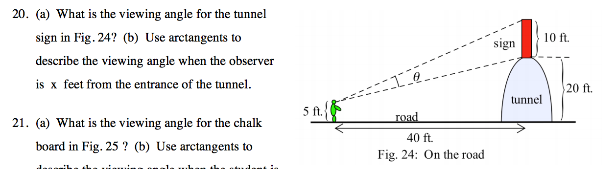 Solved 21. (a) What is the viewing angle for the tunnel sign | Chegg.com