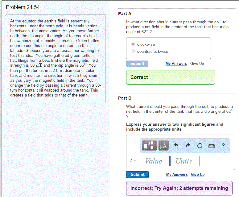 Solved Problem 24.54 Part A At the equator, the earth's | Chegg.com