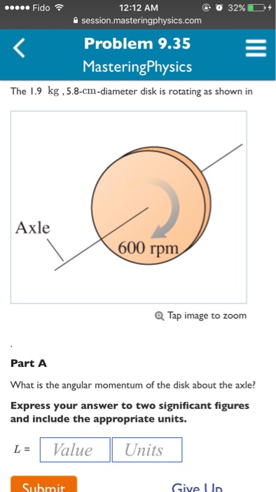 Solved What is the angular momentum of the disk about the | Chegg.com