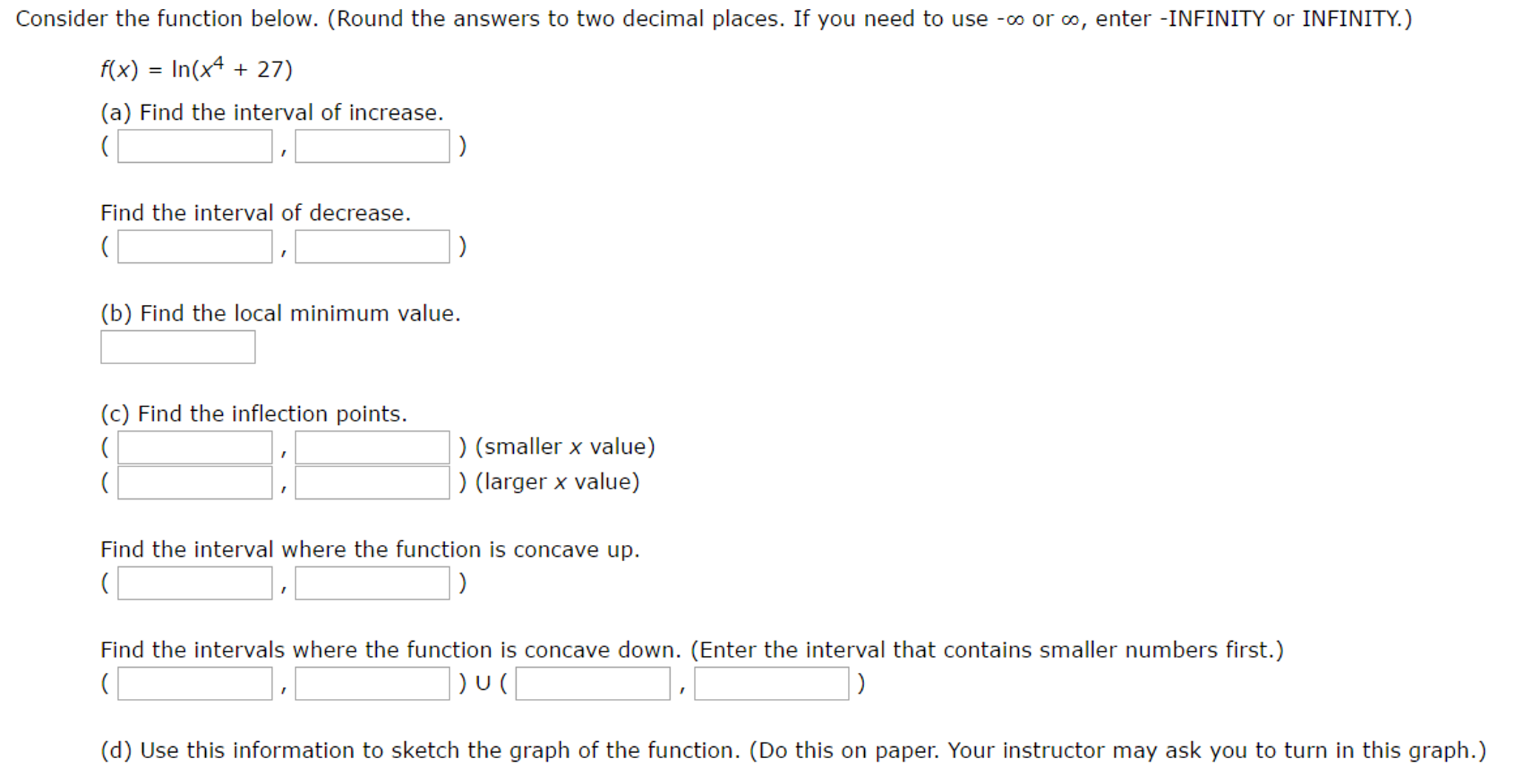 Solved Consider the function below. (Round the answers to | Chegg.com