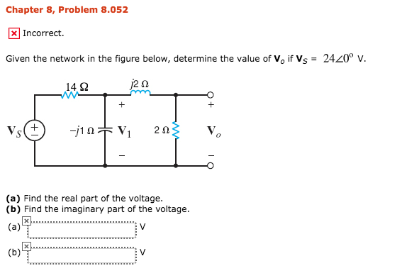 Solved Chapter 8, Problem 8.052 Incorrect. Given the network | Chegg.com
