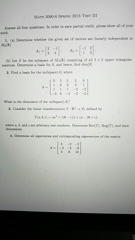 Solved MATIH 2090-6 SPIING 2015 TEST III Aewve all four | Chegg.com
