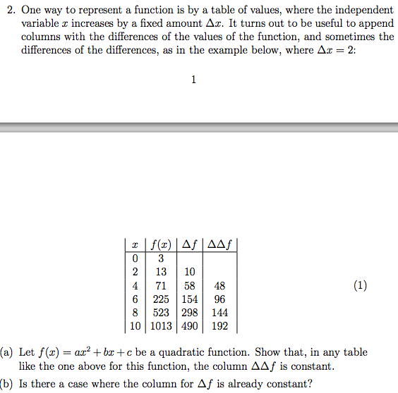 Solved 2. One way to represent a function is by a table of | Chegg.com