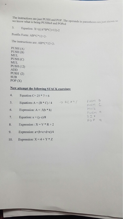 Solved The instructions are just PUSH and POP. The operands | Chegg.com