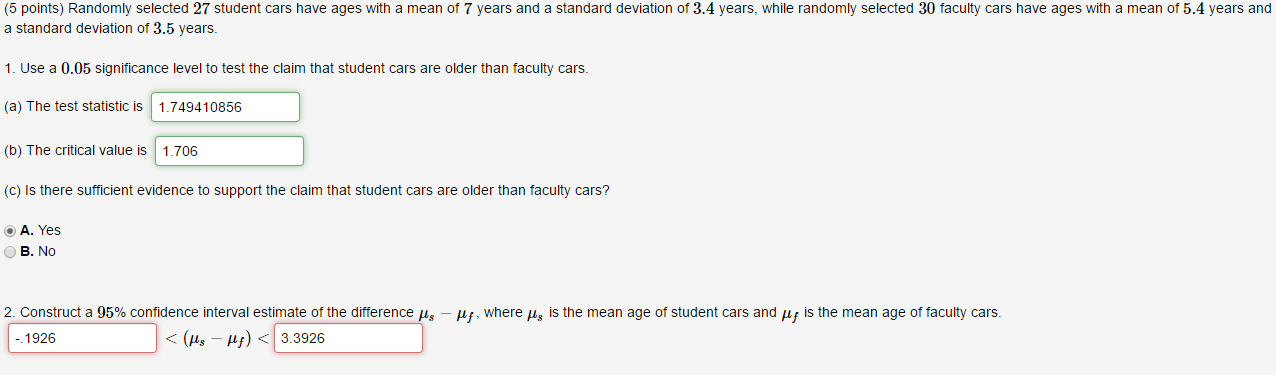 Solved ?(NEED HELP WITH PART 2) Randomly selected 27 student | Chegg.com