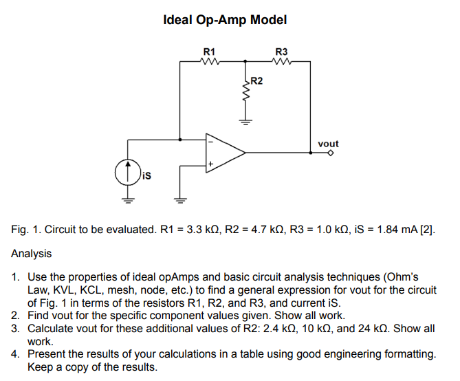 Solved Ideal Op-Amp Model R1 R3 R2 vout is Fig. 1 . Circuit | Chegg.com