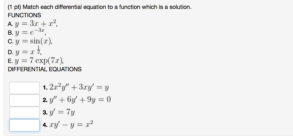 Solved (1 pt) Match each differential equation to a function | Chegg.com