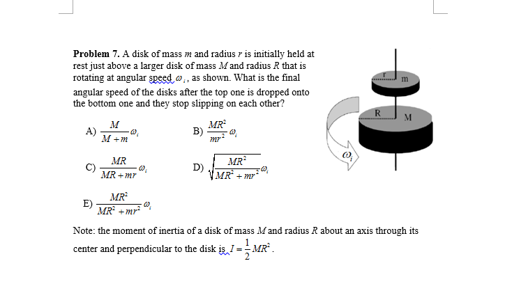 Solved A disk of mass m and radius r is initially held at | Chegg.com