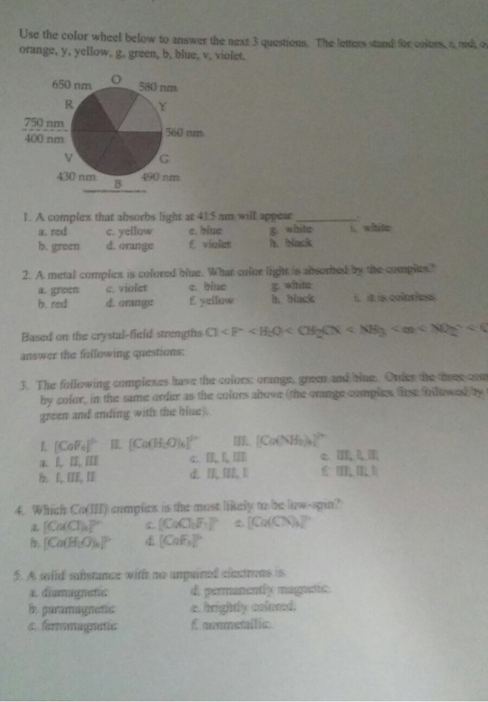Solved Use the color wheel below to answer the next 3 | Chegg.com