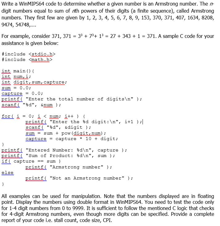 Solved Write a WinMIPS64 code to determine whether a given | Chegg.com