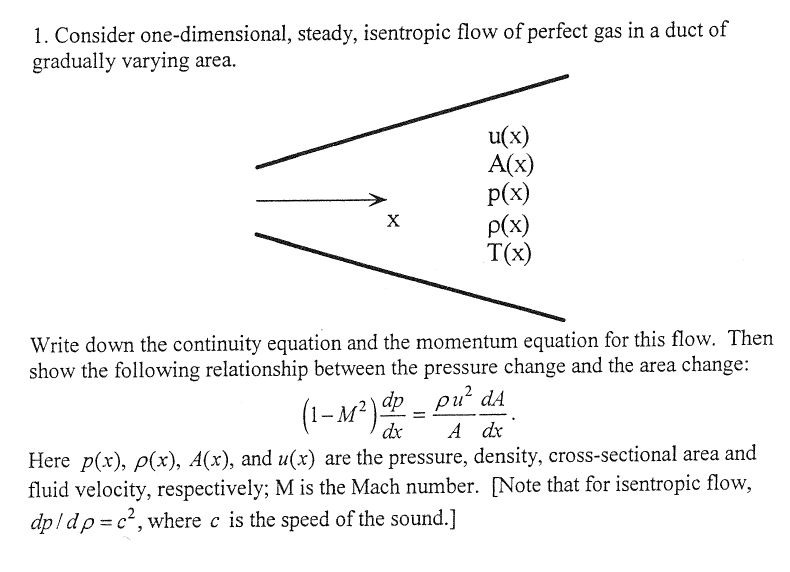 Solved 1. Consider one-dimensional, steady, isentropic flow | Chegg.com Solved 1. Consider one-dimensional, steady, isentropic flow | Chegg.com