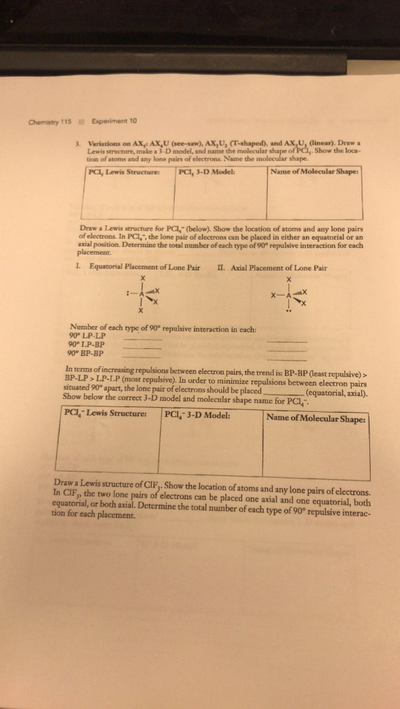 Solved Chemistry 115 Experiment 10 B. Variations of AX, | Chegg.com
