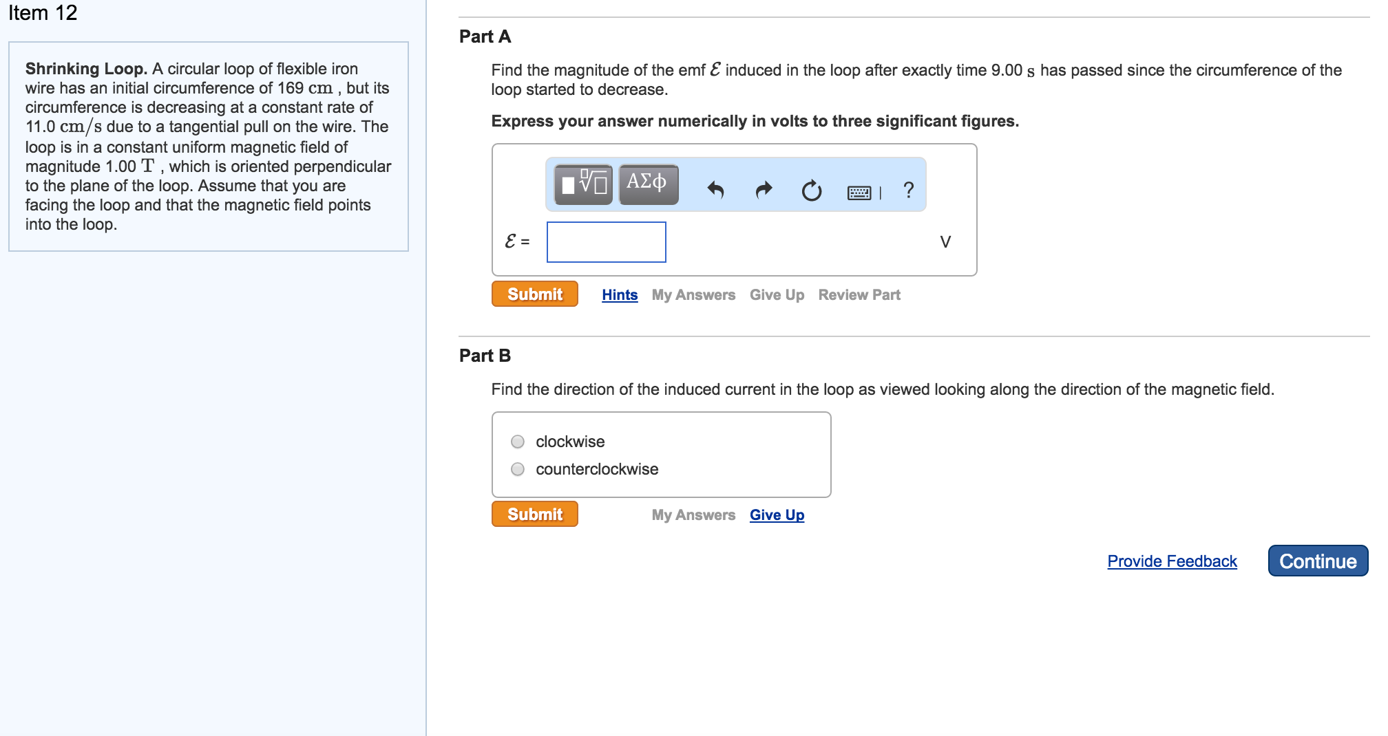 Solved Shrinking Loop. A circular loop of flexible iron wire | Chegg.com