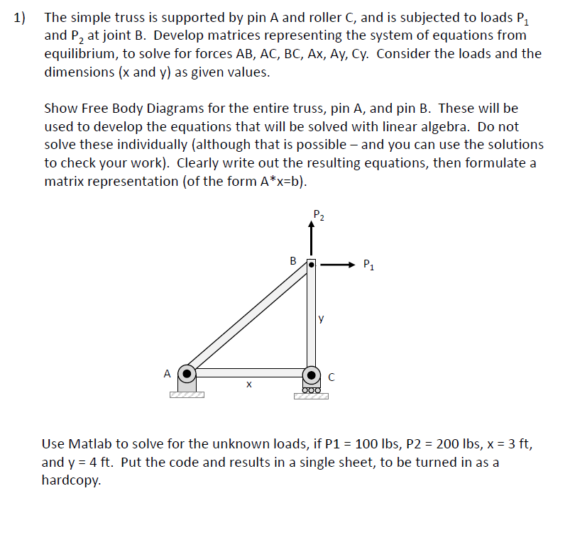 Solved 1) The simple truss is supported by pin A and roller | Chegg.com