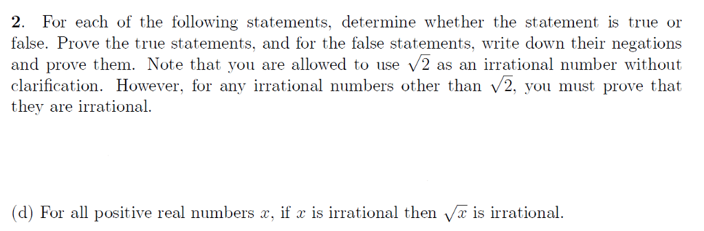 Solved 2. For each of the following statements, determine | Chegg.com