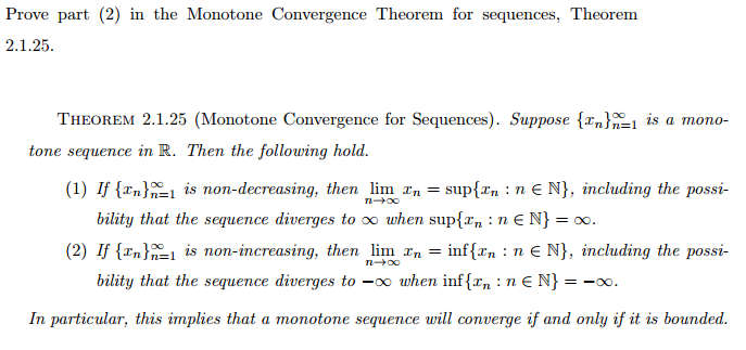 Solved Prove part (2) in the Monotone Convergence Theorem | Chegg.com Solved Prove part (2) in the Monotone Convergence Theorem | Chegg.com