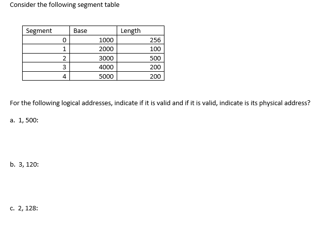 Solved Consider the following segment table Segment Base | Chegg.com