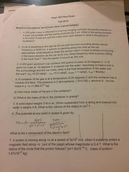 Solved A 200 gram mass is attached to a spring hanging | Chegg.com