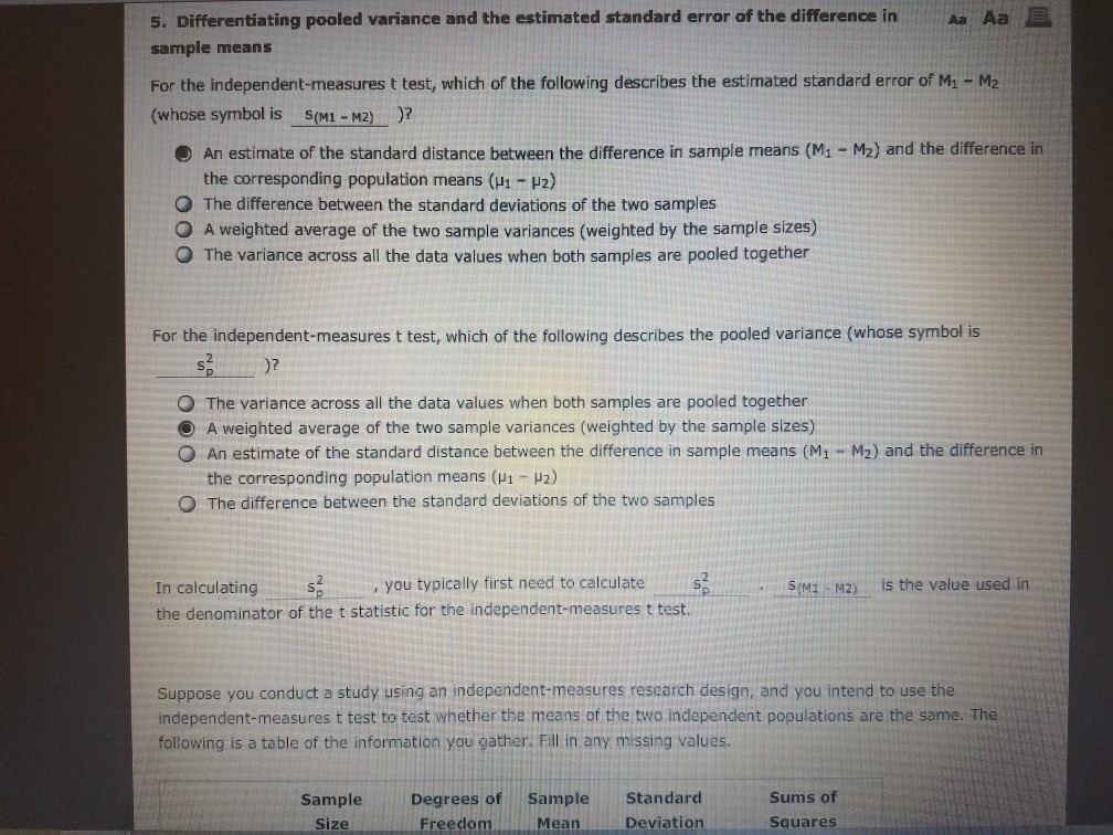 Solved 5. Differentiating pooled variance and the estimated | Chegg.com
