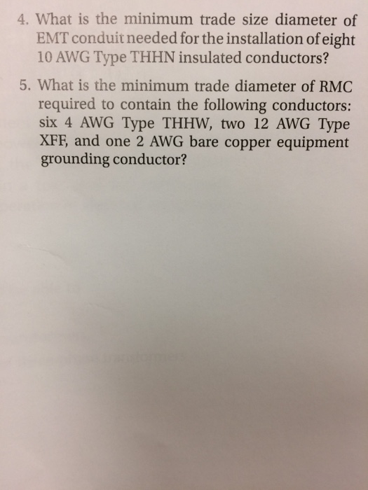 What is the minimum trade size diameter of EMT | Chegg.com