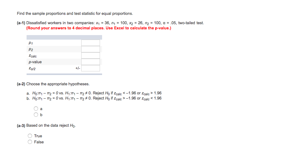 Solved Find the sample proportions and test statistic for | Chegg.com