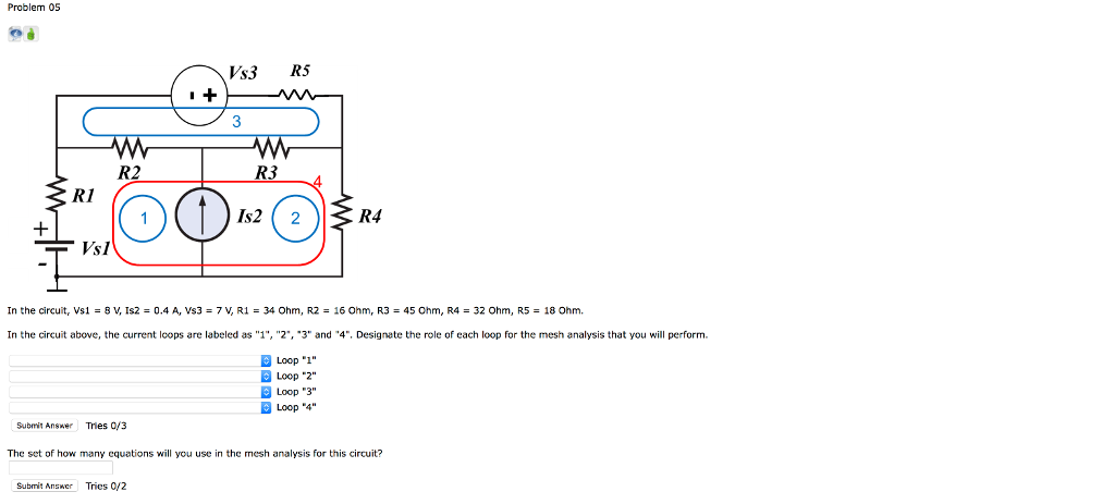 Solved Problem 05 Vs3 Rs 3 R2 R3 RI R4 Vsl In the circuit, | Chegg.com
