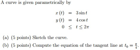 Solved A curve is given parametrically by x(t) = 3sin(t) and | Chegg.com