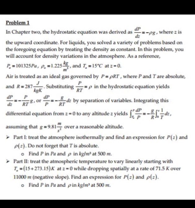 Solved In Chapter two, the hydrostatic equation was derived | Chegg.com