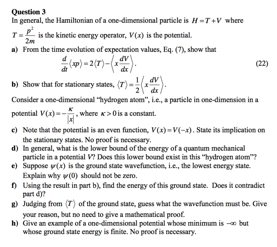Solved In general, the Hamiltonian of a one-dimensional | Chegg.com