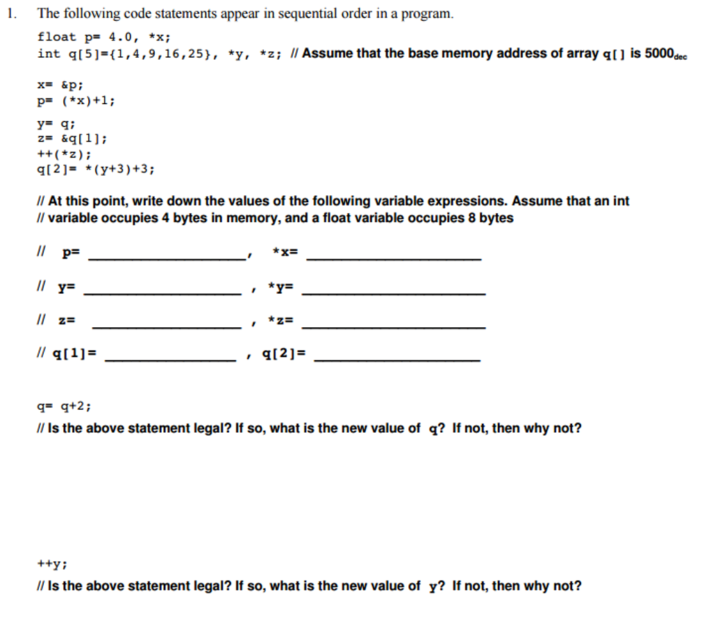 Solved The following code statements appear in sequential | Chegg.com
